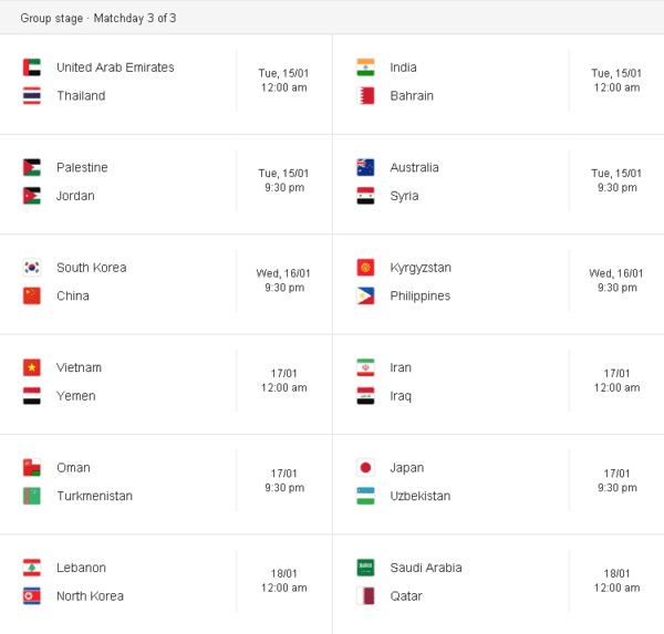 Jadual penuh piala asia afc UAE 2019 (peringkat kumpulan) – Zikri Husaini
